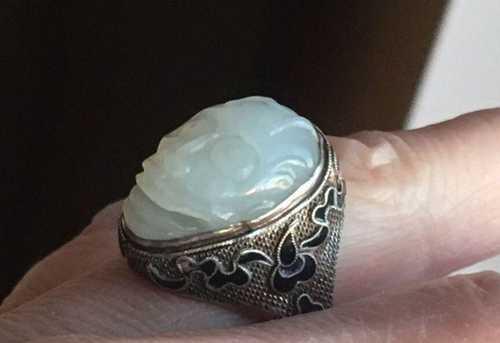 Антикварный перстень серебро нефрит Китай Редкость