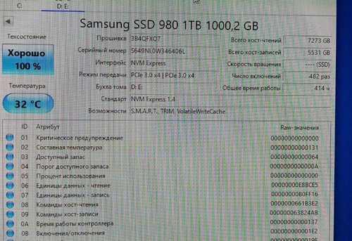 Ssd samsung 980 1tb почти новый