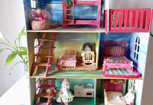 Кукольный домик с обитателями и мебелью