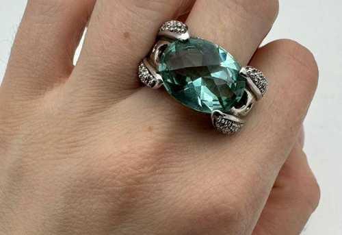 Кольцо/перстень серебро 925 зеленый кварц и циркон