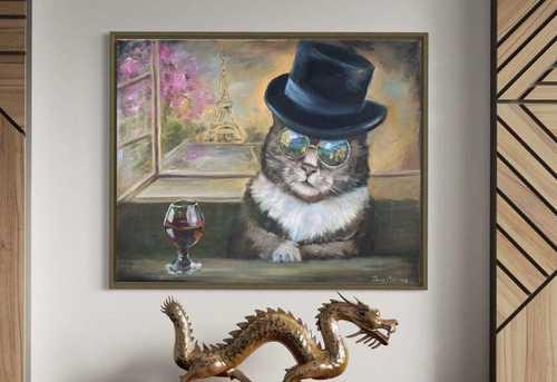Интерьерная картина маслом кот в очках