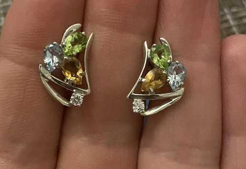 Серебряные серьги с цитрином и топазом