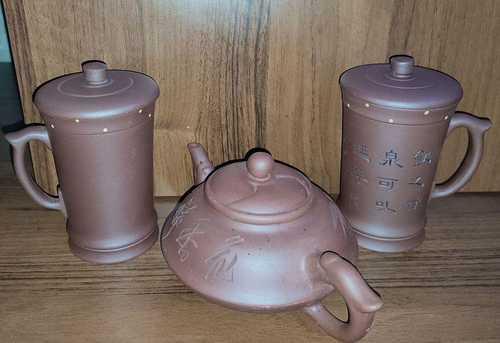 Чайник заварочный керамический и две кружки