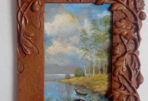 Картина маслом по дереву с авторской рамкой
