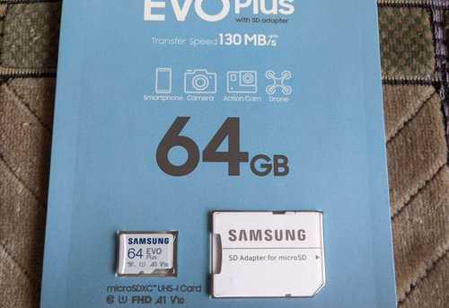 Карта памяти microSD Samsung EVO Plus 64Gb