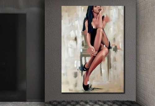 Картина маслом девушка на стуле премиум холст