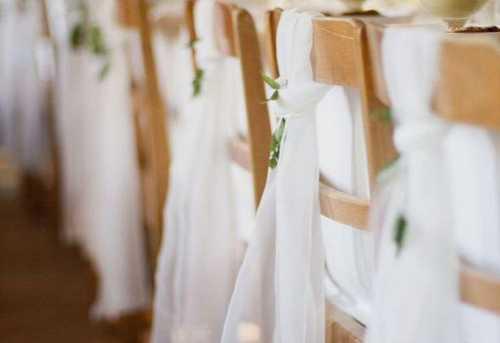 Декор, оформление на свадьбу тюль на стулья