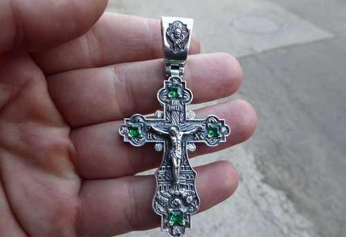 Крест православный,24 гр, изумруд и фианит