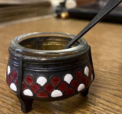 Солонка с ложечкой мельхиор эмаль СССР