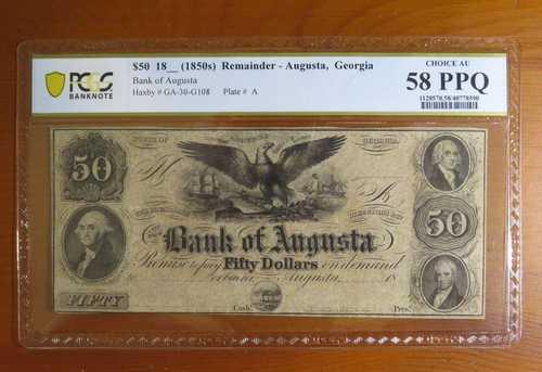 Банкнота 1850 года Джорджия слаб pcgs 58 PPQ