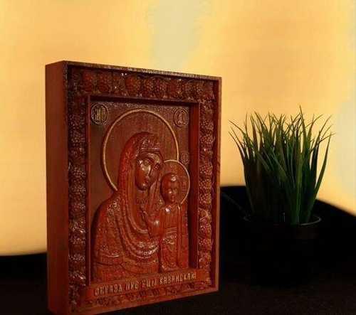 Икона "Казанская Божьей Матери" резная деревянная