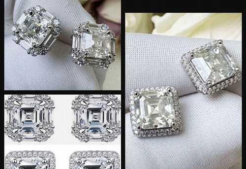 Муассанит Ашер пусеты 1 ct серьги 3 ct