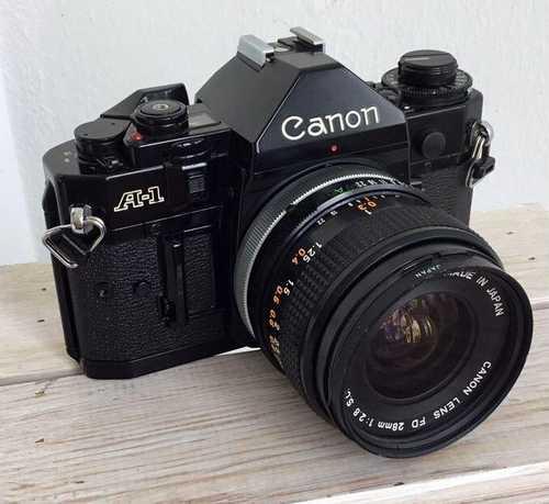 Canon A-1+Canon lens FD 28 mm 1:2,8 s c