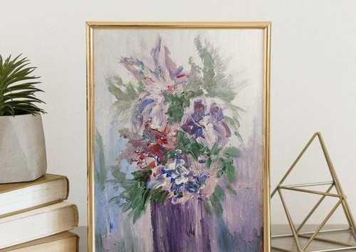 Картина абстрактные цветы в вазе - картина букет