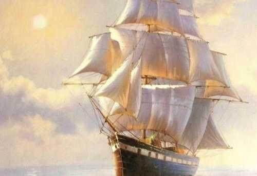 Корабль в море. Картина маслом