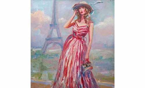 Картина маслом "Дама в Париже", 70-60 см