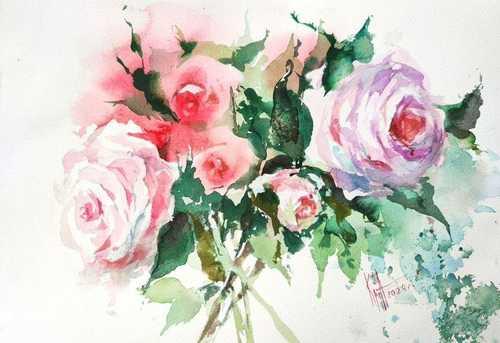 Картина Букет Розовые Розы, 37 х 28 см