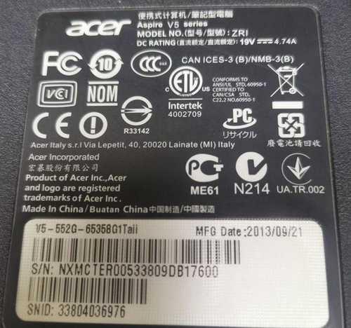 Ноутбук acer aspire V5-552g