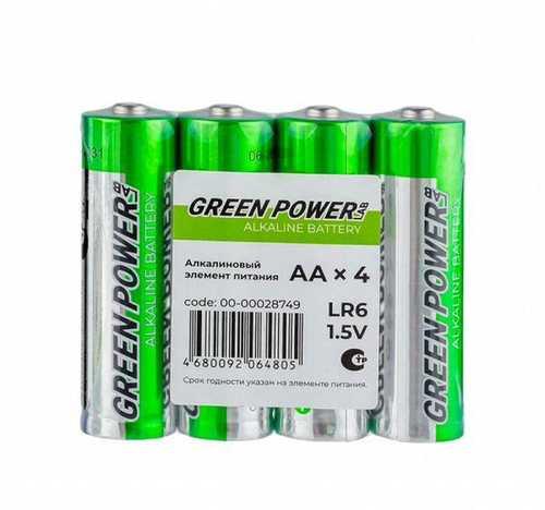 Батарейка green powerlab LR6 AA Shrink 4 Alkaline 1.5V (4/40/1000)