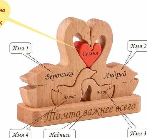 Именной семейный подарок лебеди с гравировкой