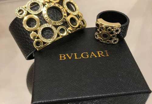 Кожаный набор bvlgari браслет +кольцо