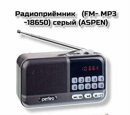 Радиоприёмник (FM- MP3 -18650) серый (aspen)