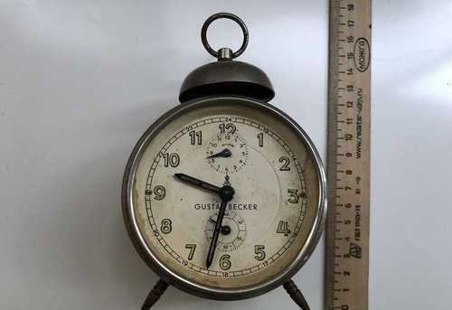 Часы старинные настольные будильник Gustav Becker