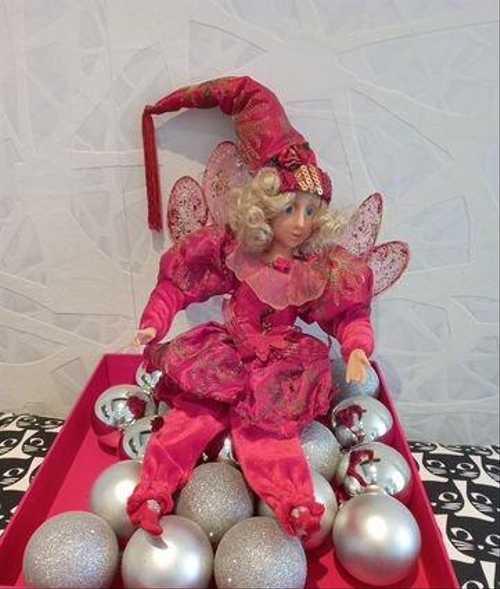 Интерьерная кукла фигурка Эльф, елочные шары