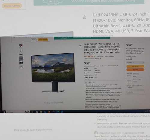 Монитор dell P2419HC c док станцией USB-C