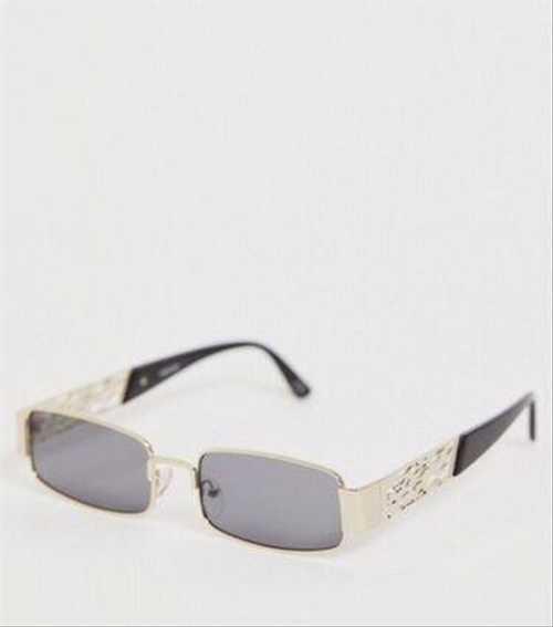 Золотистые прямоугольные солнцезащитные очки ASOS