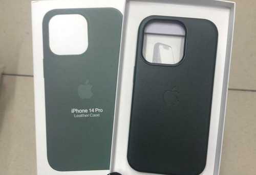 Чехол на iPhone 14 Pro Leather Case зелёный