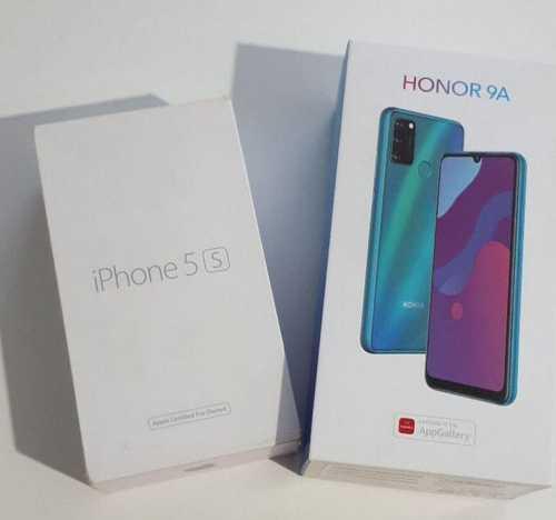 Коробки от Honor 9А и iPhone 5s
