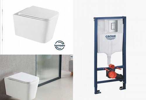 Унитаз смыв торнадо(фарфор) и инсталляция Grohe