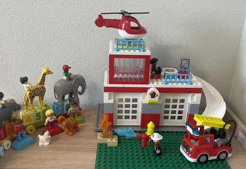 Lego duplo пожарная станция и поезд с животными