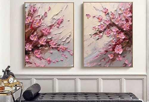 Картины маслом Диптик Цветы сакуры Премиум качеств