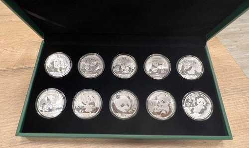 Набор из 10-и серебряных монет "Панда" 2011-2020гг