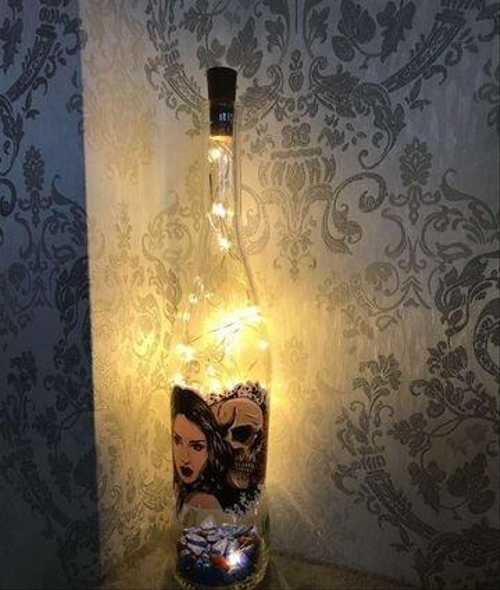 Декоративный светильник из бутылки