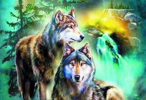 Алмазная мозаика 40x50 Два серых волка на фоне гор