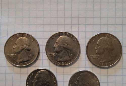 Quarter dollar (1/4 dollar). five cents. One dime