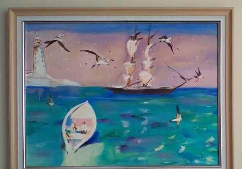 Картина маслом Море, чайки обмен на фурсьют