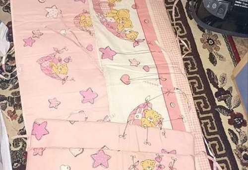 Бортики на детскую кровать мягкие розовые комплект