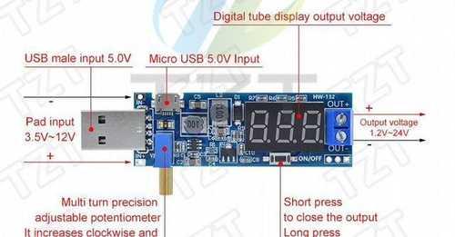 Регулируемый USB модуль питания DC-DC