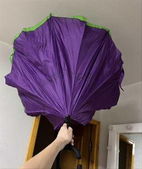 Зонт трость фиолетовый зеленый