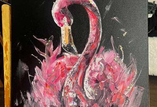 Картина авторская фламинго масло с битым стеклом