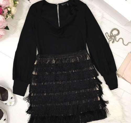Юбка с бахромой, блузка ASOS S и 44