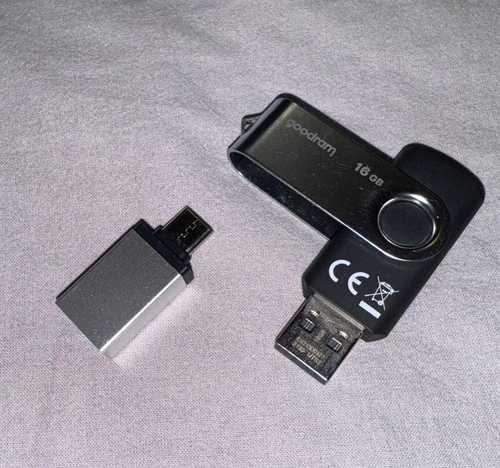 Флэшка USB 2.0 16GB тип А   переходник на тип С