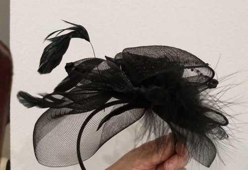 Ободок в стиле Гэтсби с вуалью и перьями черный