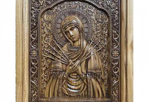 Семистрельная Богородица икона из массива ясеня