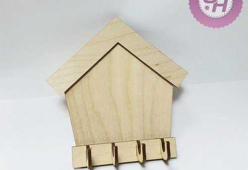 Ключница-домик, 4 крючка, 3*14*14 см, деревянная