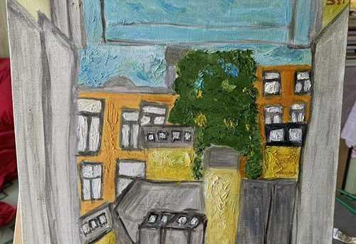Картина маслом на холсте "Питерские крыши"